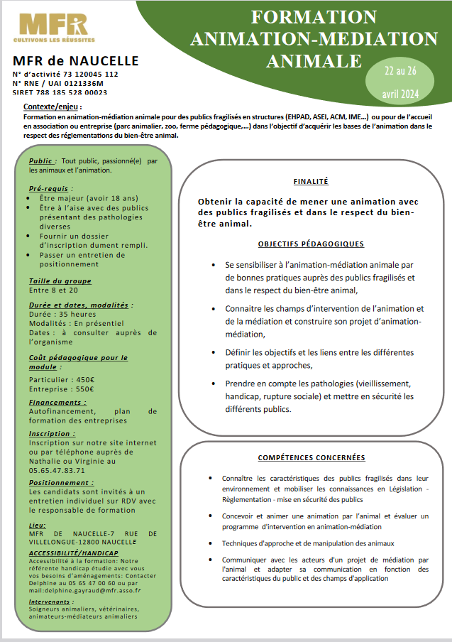 Formation en animation-médiation animale